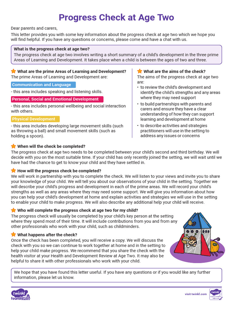 EYFS Progress Check at Age Two Letter to Parents | PDF