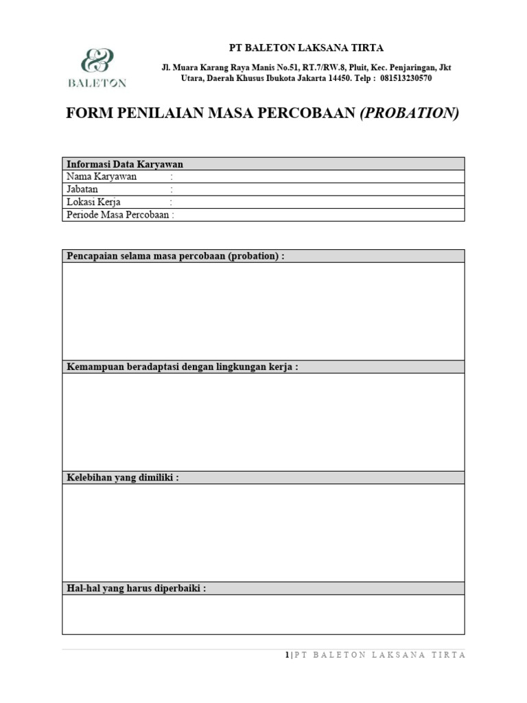 Form Penilaian Masa Percobaan | PDF