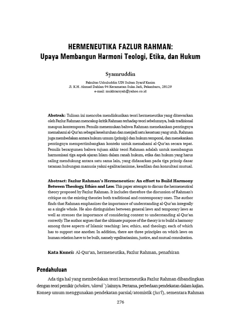 Hermenutika Fazlur Rahman | PDF | Filsafat | Agama & Spiritualitas