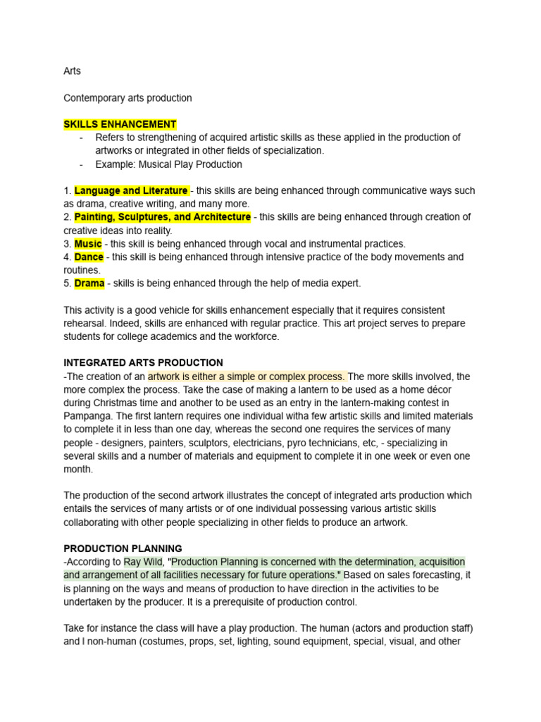 Class 12 Arts Production Notes PDF | PDF | Business | Art