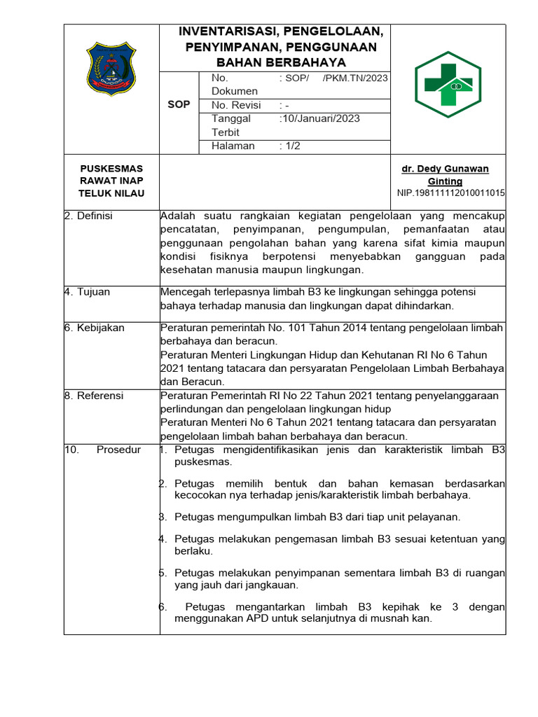 1432 SOP Pengelolaan Limbah B3 | PDF