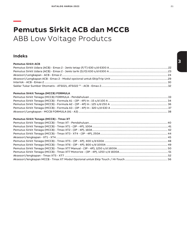 ABB Electrification Price List 2023-ACB DAN MCCB | PDF