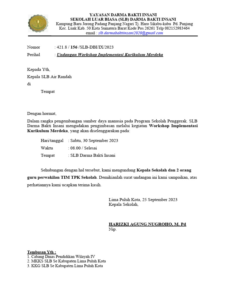 Undangan Workshop Implementasi Merdeka | PDF