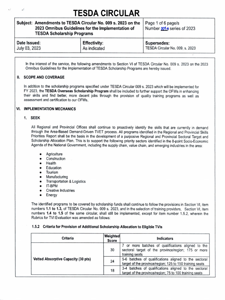 08112023-TESDA Circular No.009-A-2023 | PDF