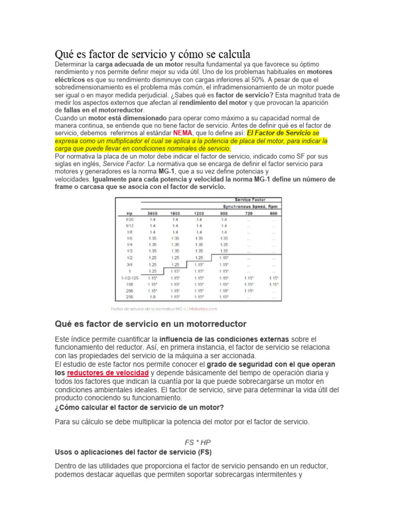 Qué Es Factor de Servicio y Cómo Se Calcula | PDF