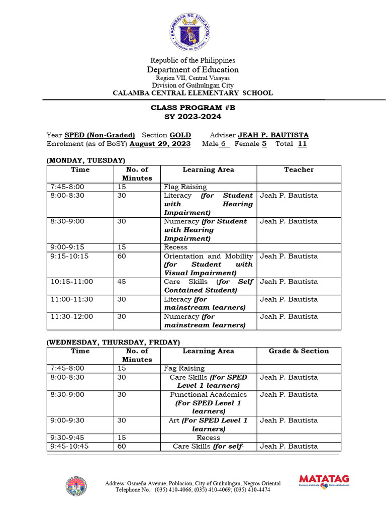 Class-Program1. SPED GOLD | PDF