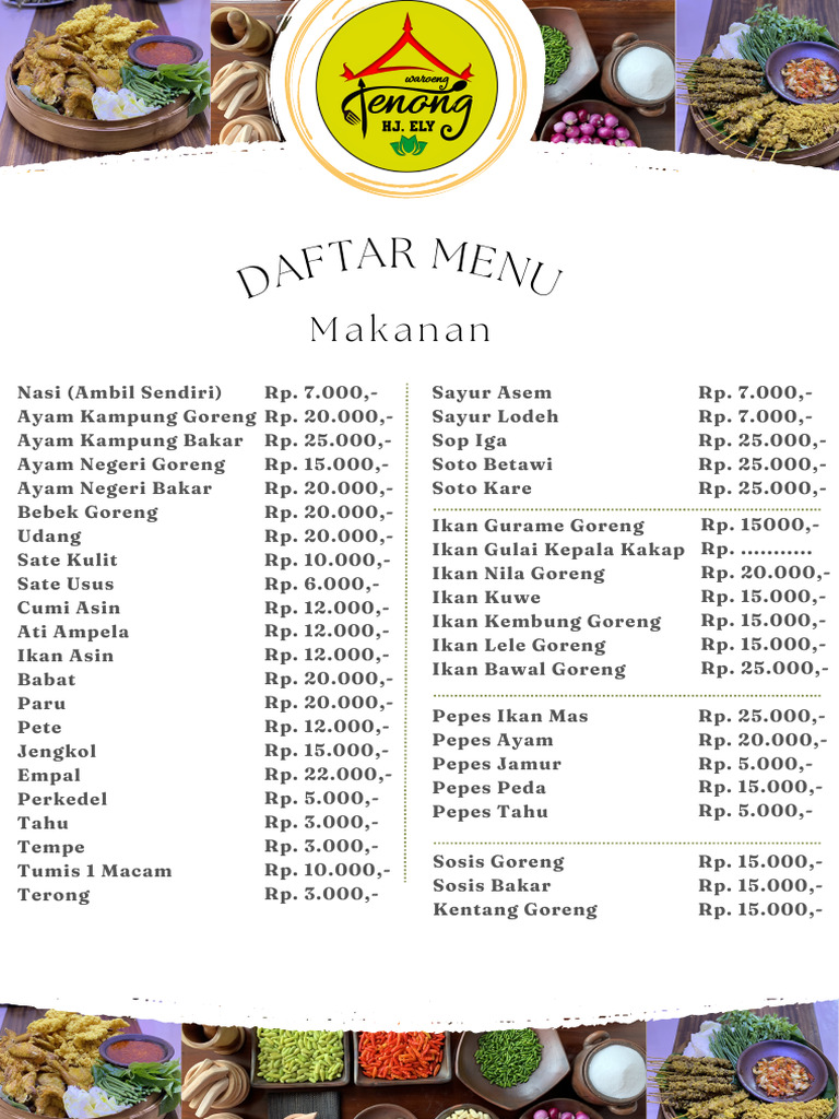 Daftar Menu Waroeng Tenong | PDF | Memasak, Makanan, & Anggur