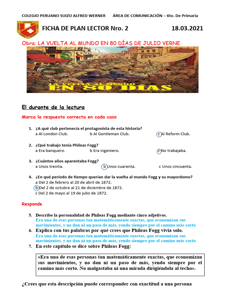 Ficha 2 Plan Lector La Vuelta Al Mundo | PDF