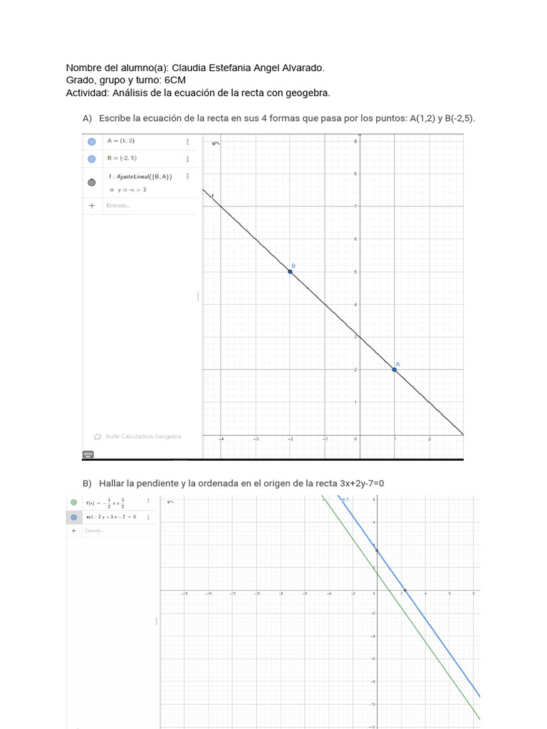 U1 - Act 3 - Ecuacion de La Recta - Claudia Angel | PDF