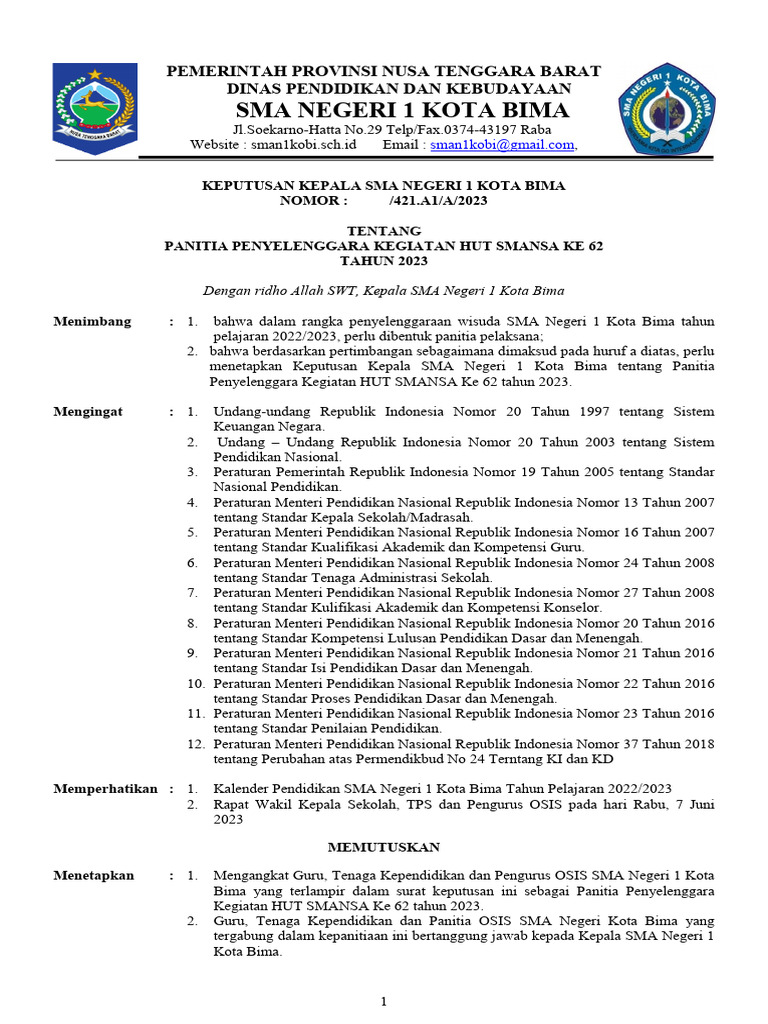 2022 SK Panitia Kegiatan HUT SMANSA | PDF