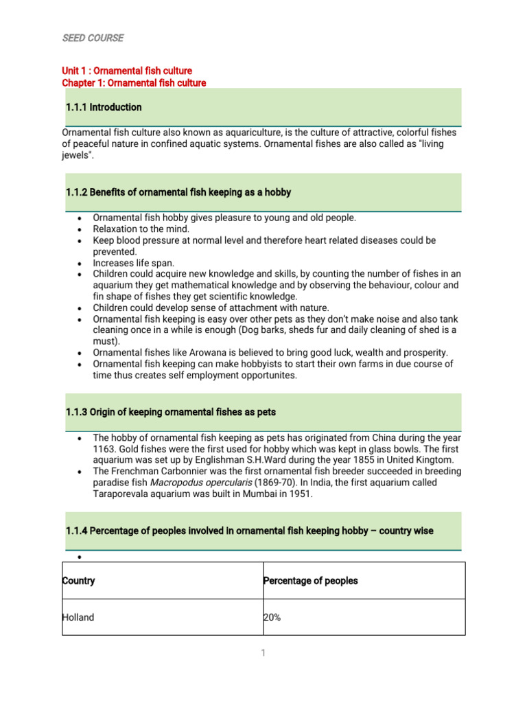 Ornamental Fish Culture Overview | PDF
