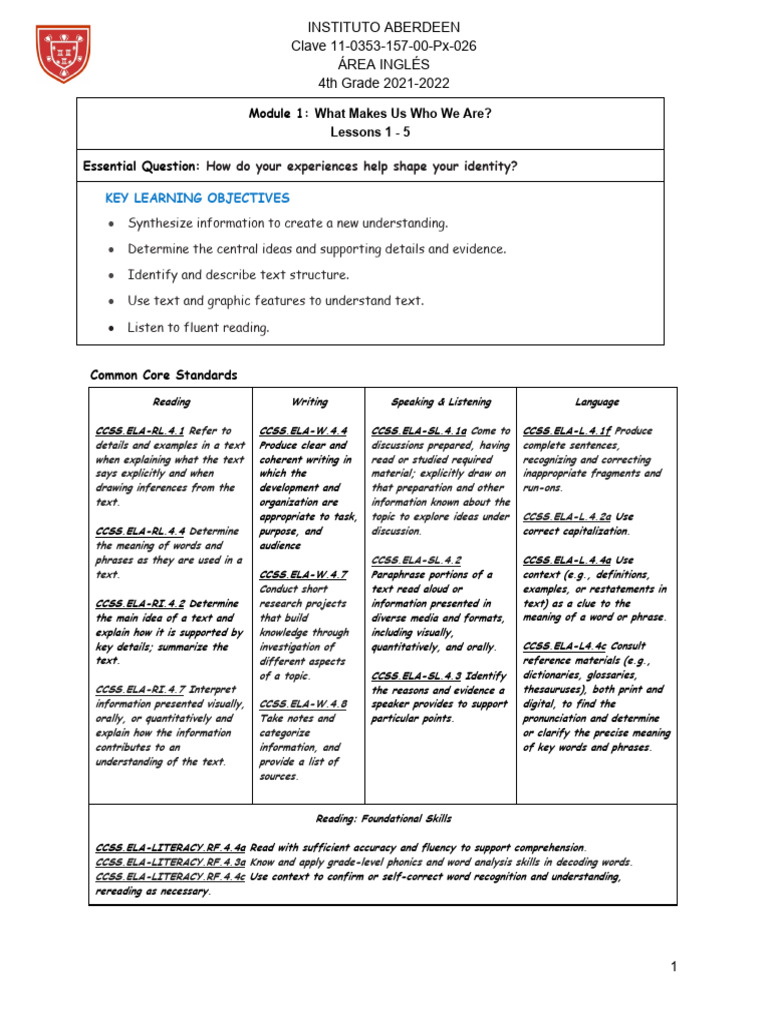 4th HMH Into Reading M1 Lessons 1-5 | PDF