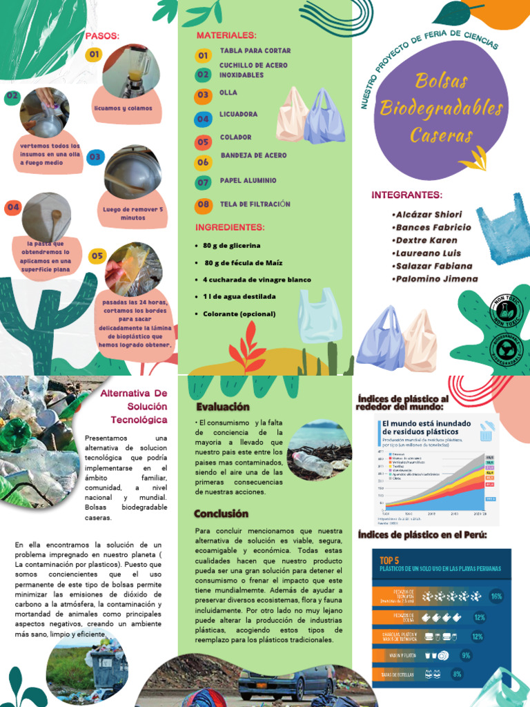 Triptico, Feria de Ciencias. "Plastico Biodegradable A Base de Cascaras de Naranja" | PDF