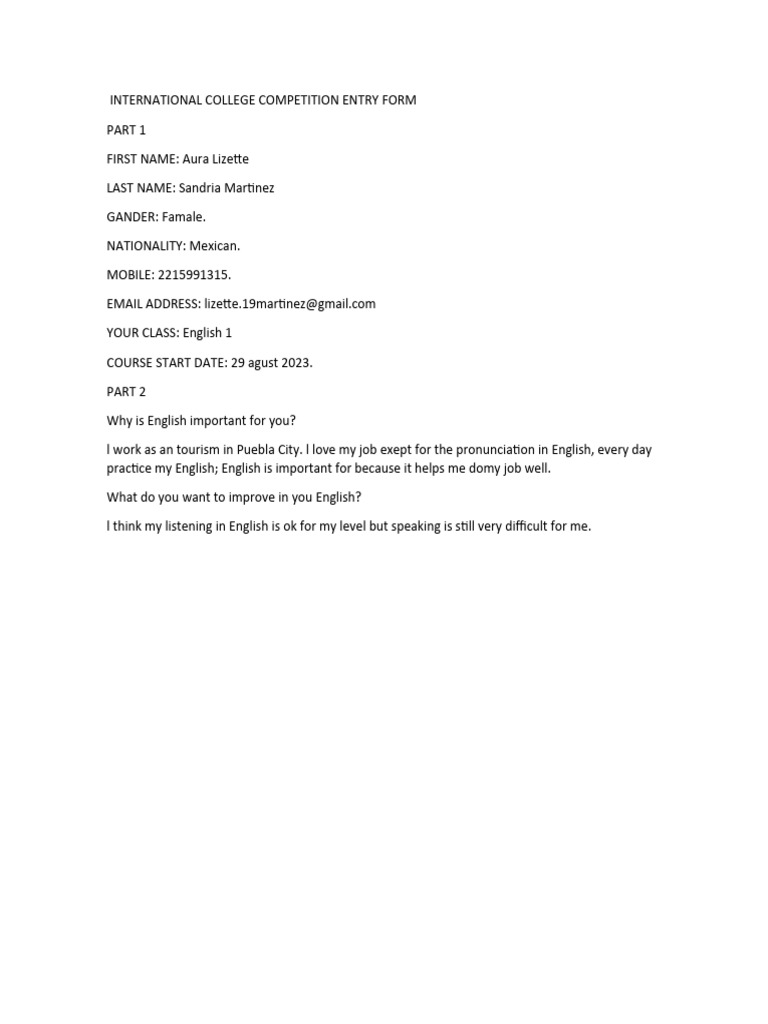 International College Competition Entry Form | PDF