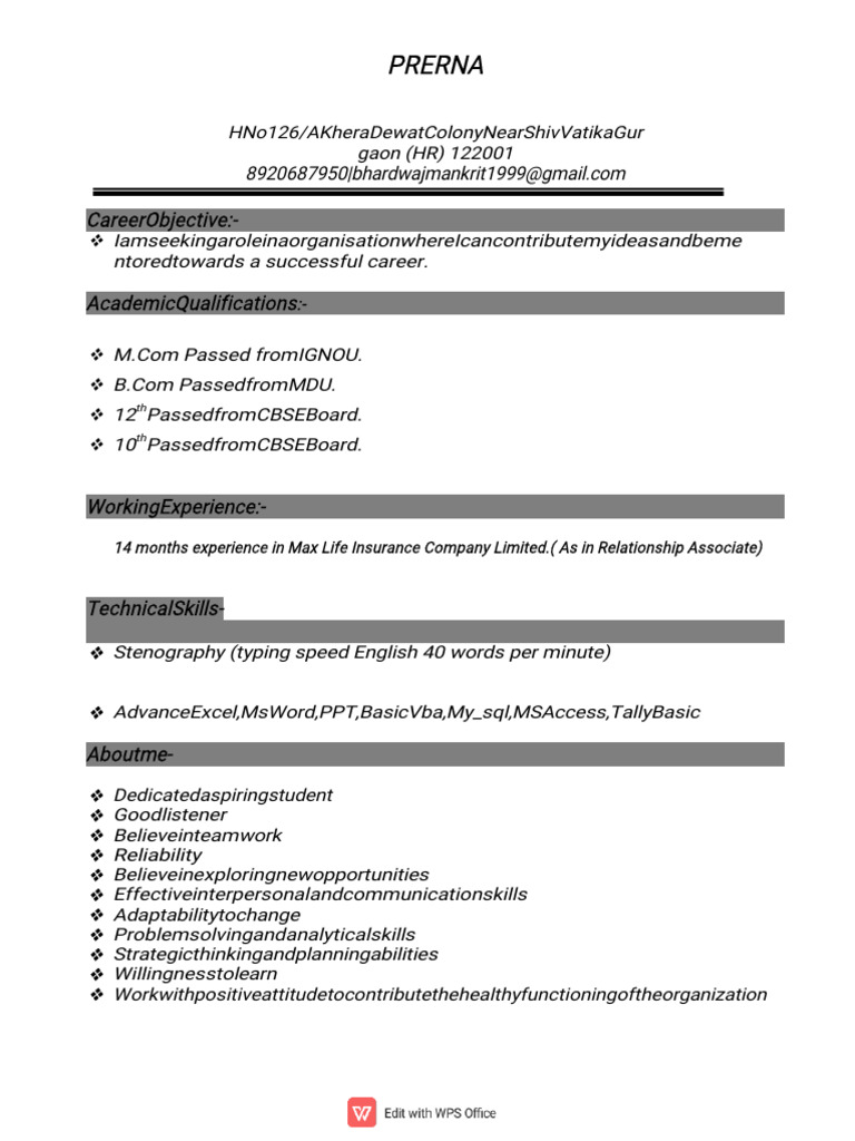 Prerna Resume | PDF