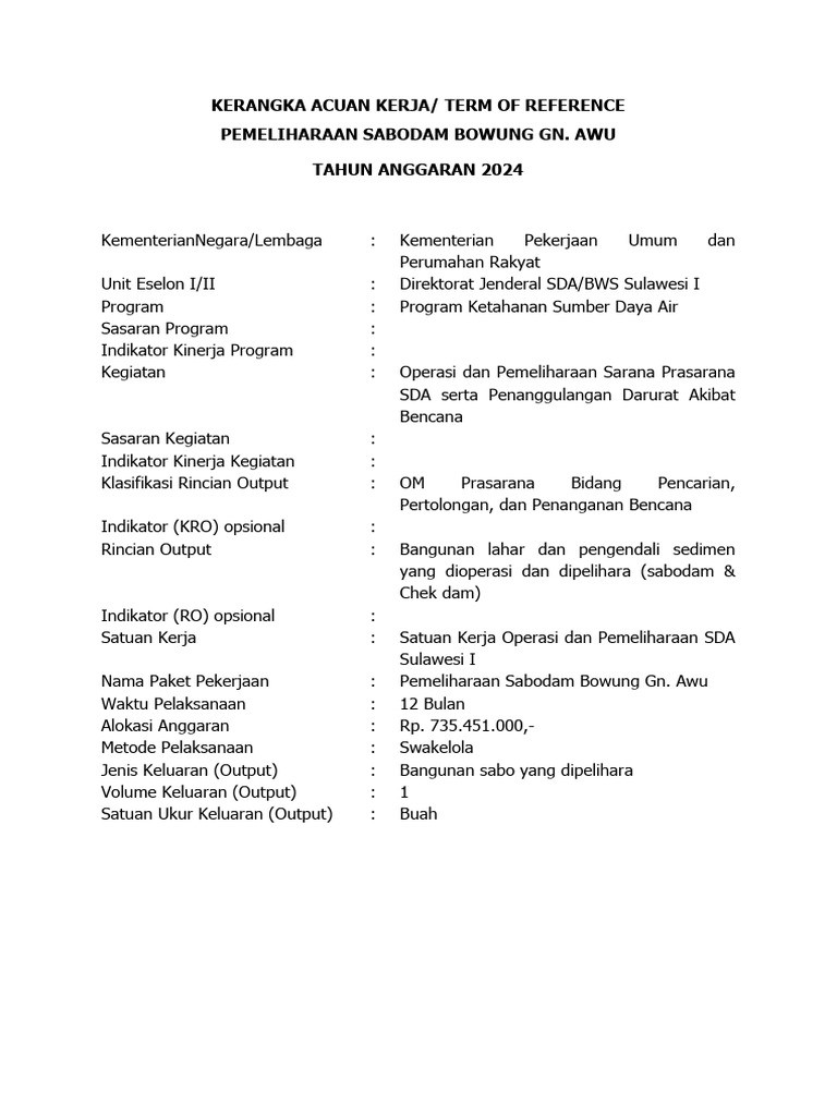 Kak Pemeliharaan Sabodam Bowung GN Awu | PDF