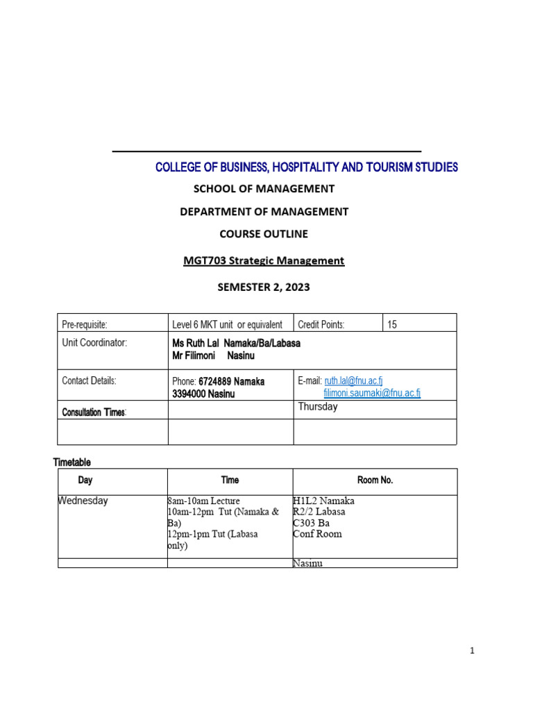 MGT703 SM Outline 2023new | PDF