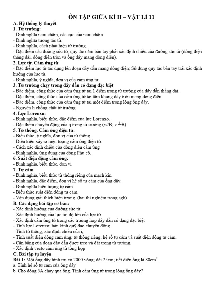 ÔN TẬP GIỮA KÌ 11 | PDF