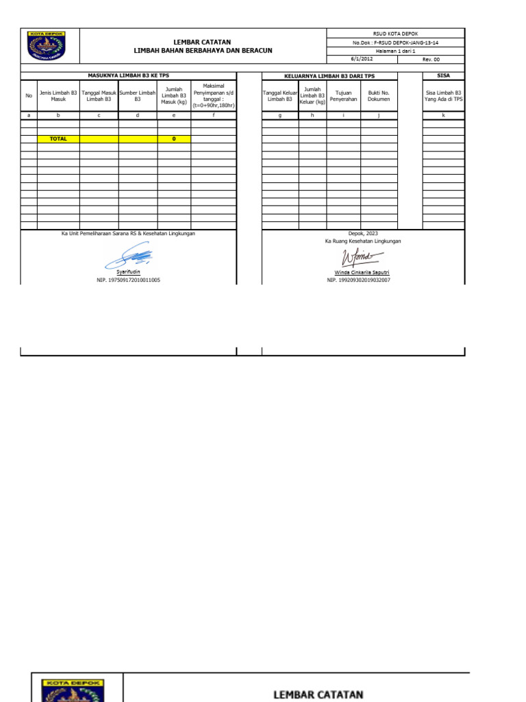 Logbook Limbah B3 2023 | PDF