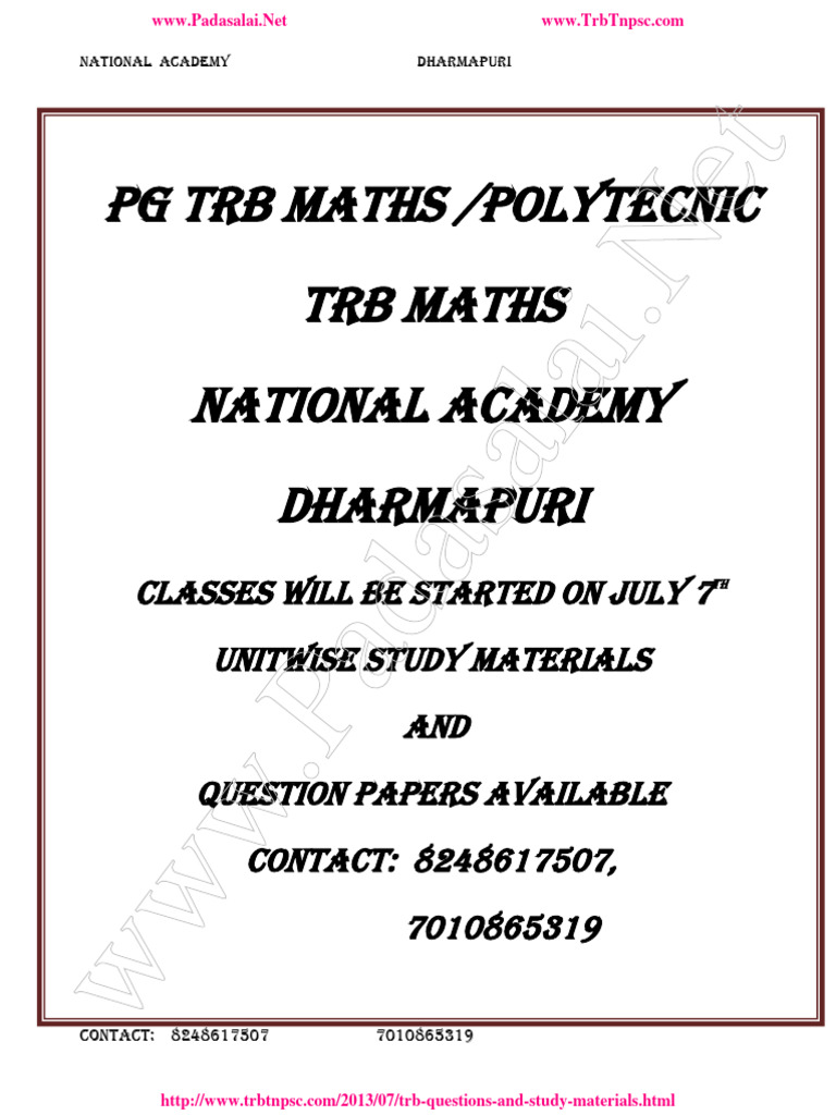 111 PGTRB Maths Study Material | PDF