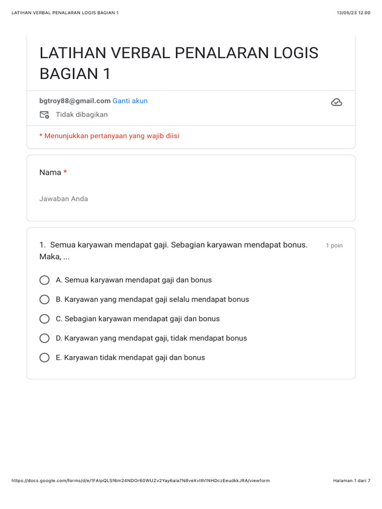Latihan Logika Verbal: Bagian 1 | PDF