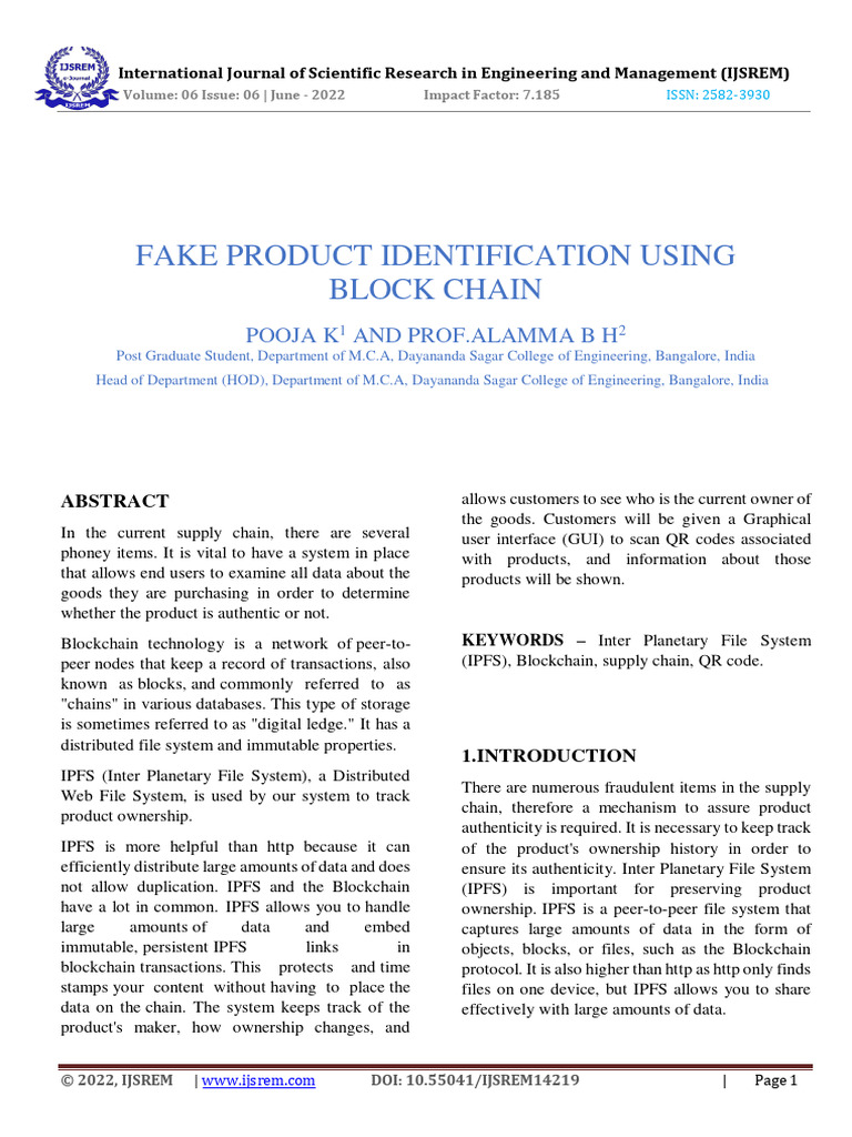 Fake Product Identification Using Block Chain | PDF