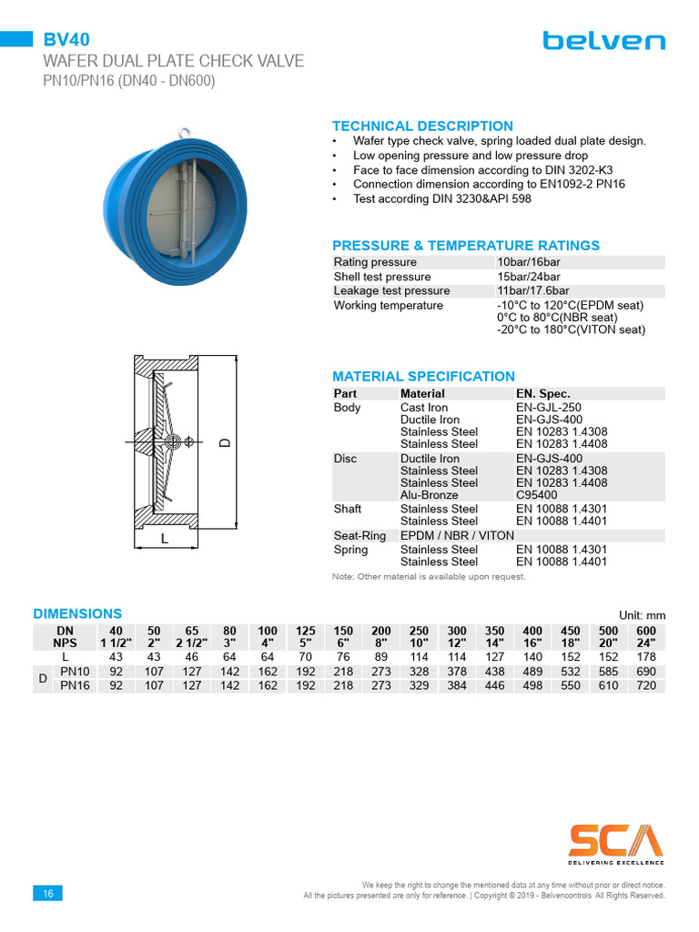 BV40 Wafer Dual Plate Check Valve PN10 PN16 (DN40-DN600) | PDF