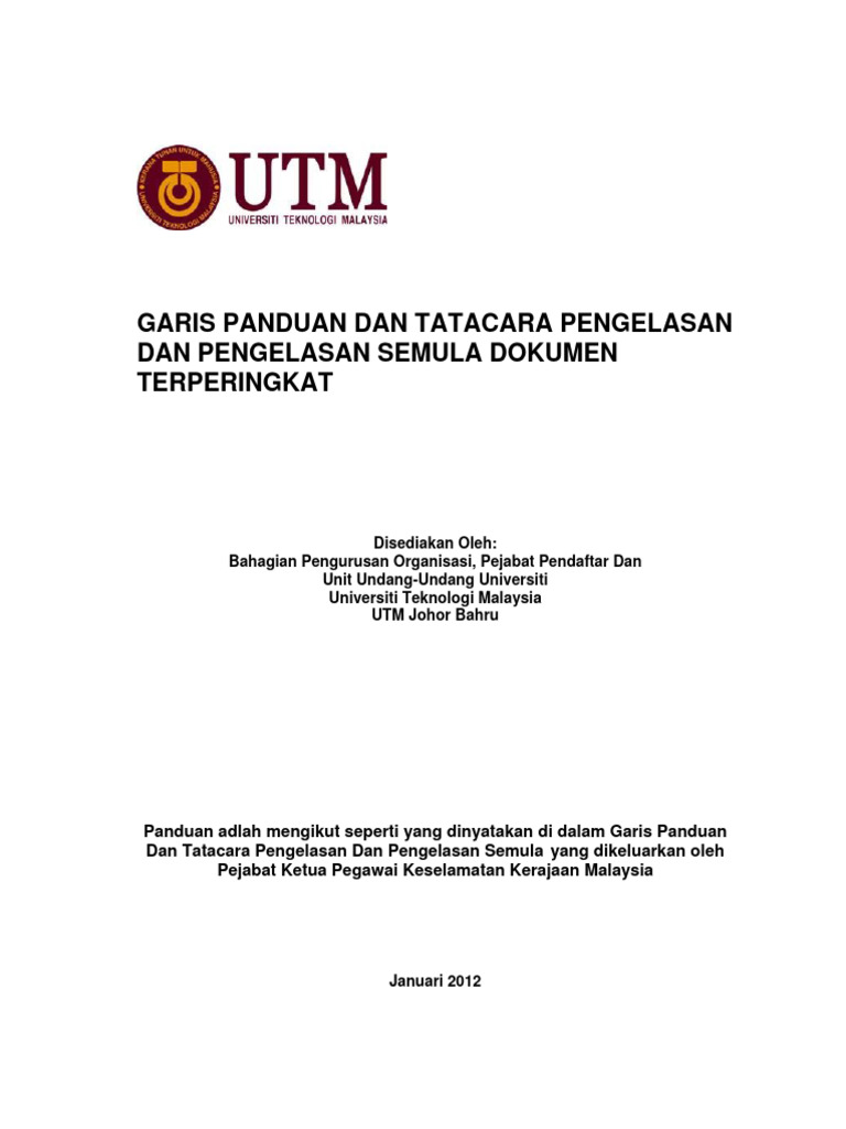 DRAF UTM GARIS PANDUAN PENGELASAN PENGELASAN SEMULA DOKUMEN ...