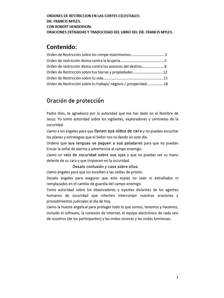 Ordenes de Restriccion Celestial DR Francis Myles | PDF