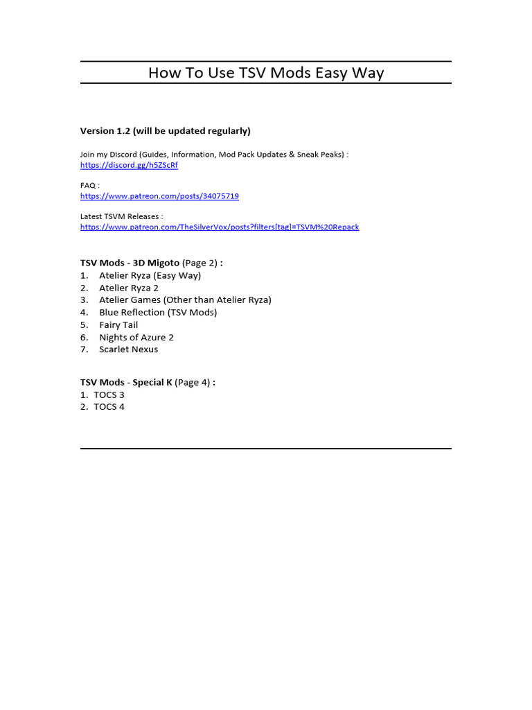 How To Use TSV Mods Easy Way v1.2 | PDF