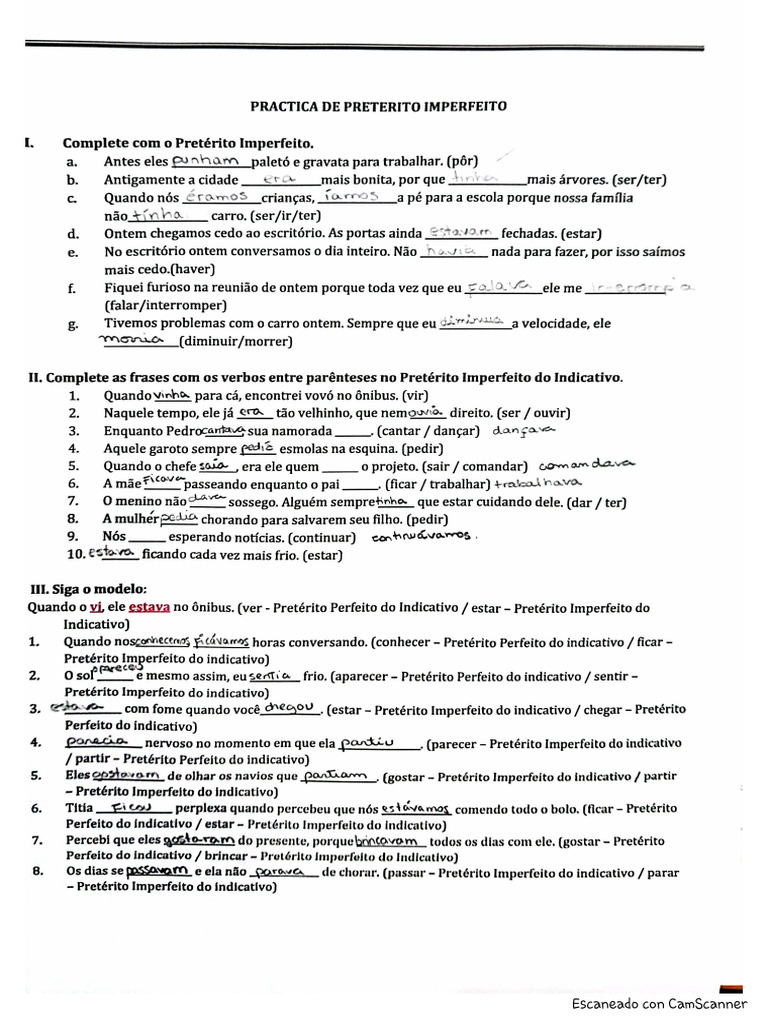 PRÁCTICA DE PRETERITO IMPERFEITO | PDF