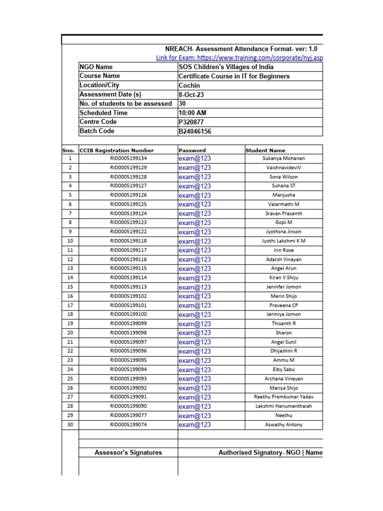 NREACH Assessment Attendance Report | PDF