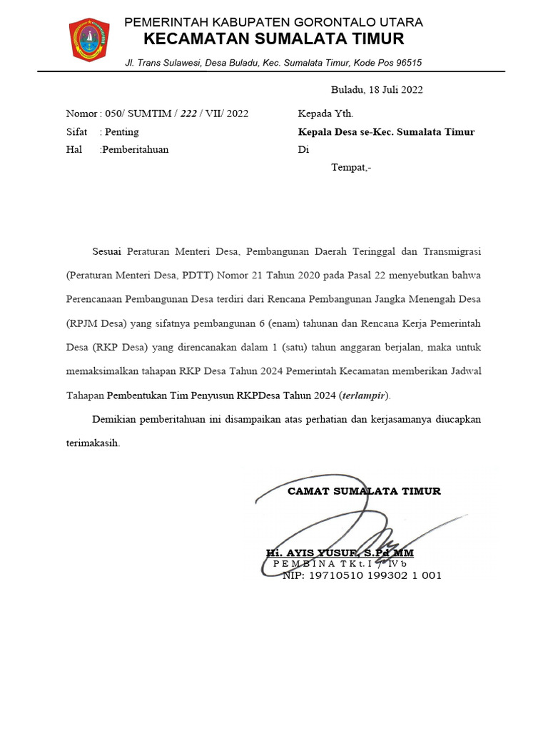 Undangan Penyusunan Rkpdesa 2024 | PDF