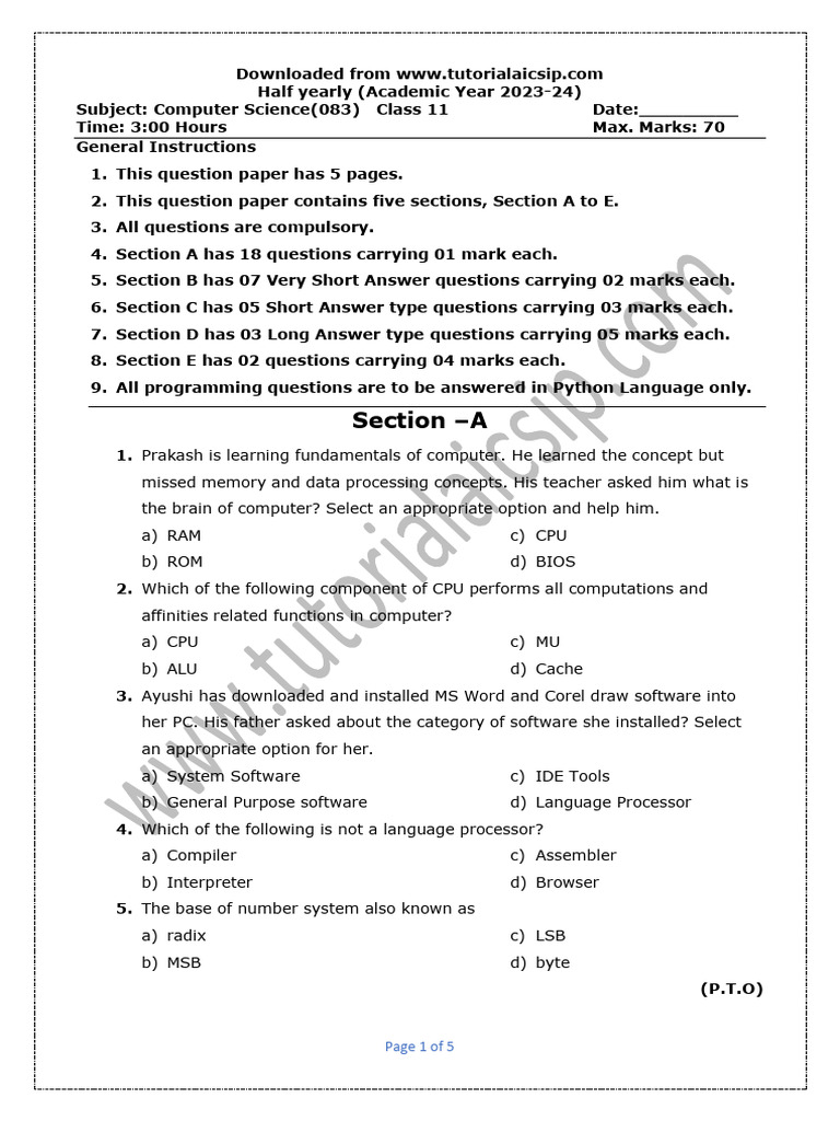 SQP 2 Class 11 CS PT 2 (QP) | PDF