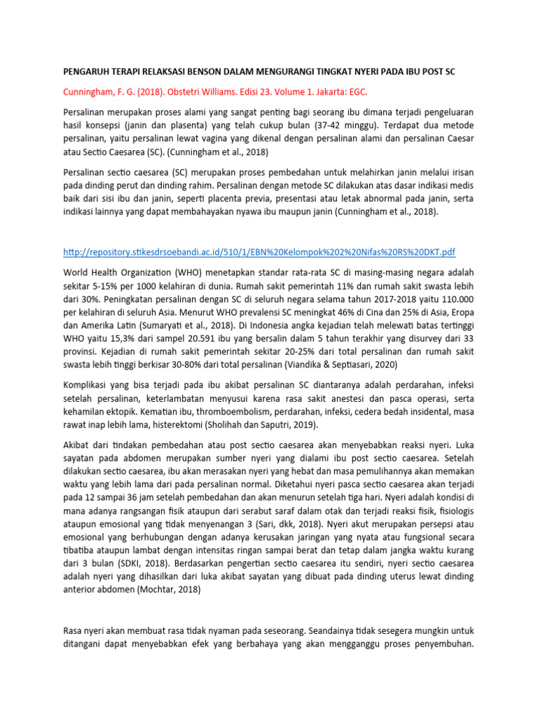 Pengaruh Terapi Relaksasi Benson Dalam Mengurangi Tingkat Nyeri Pada ...
