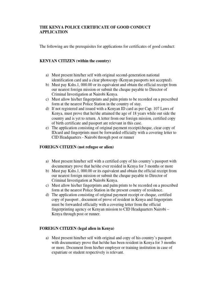 The Kenya Police Certificate of Good Conduct Application | PDF
