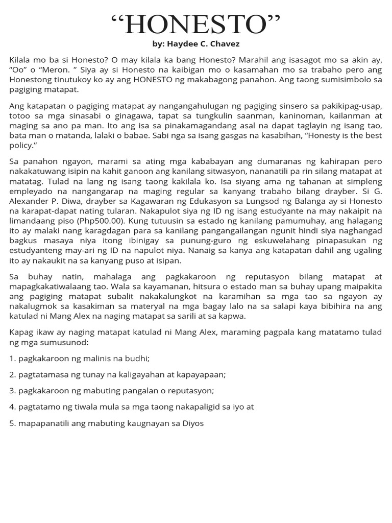 Honesto Story Q1 W4 | PDF