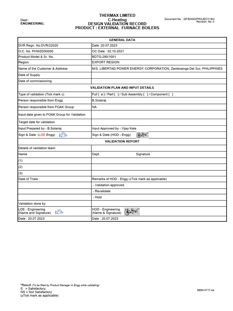 Design Validation Sheet For Libertad Power BDTG 290-1001 | PDF Design Validation Sheet For Libertad Power BDTG 290-1001 | PDF