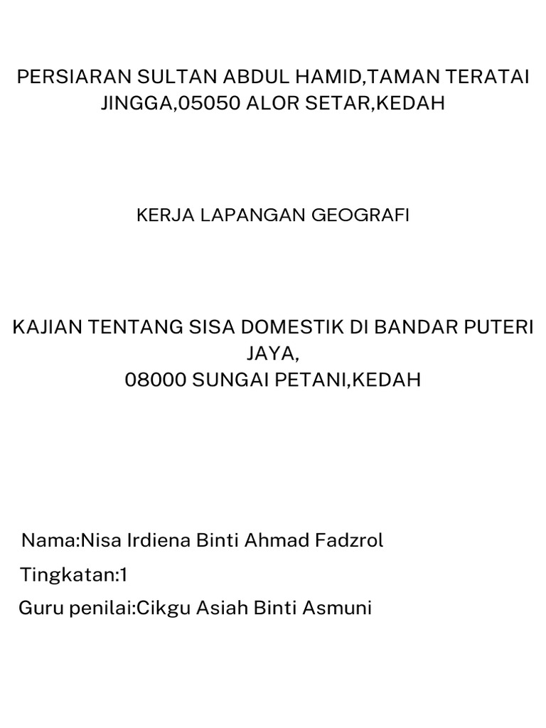 Kerja Lapangan Geografi Tingkatan 1 2021 Pdf