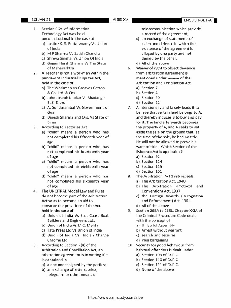 Aibe Question Paper 15 Set A | PDF