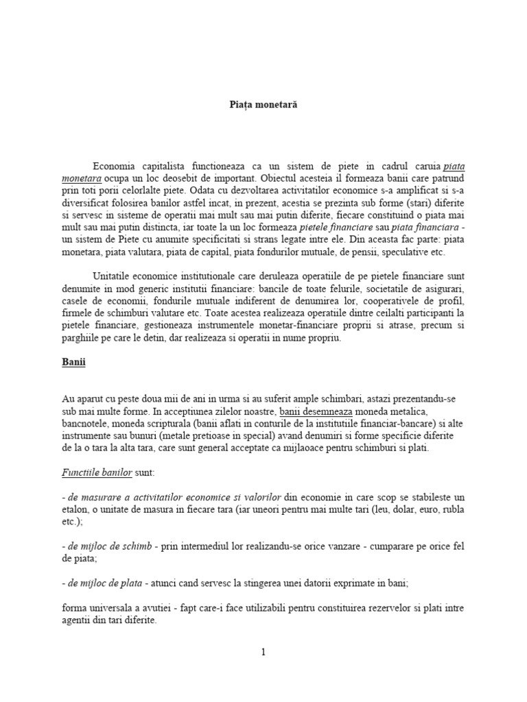Piata Monetara REFERAT | PDF