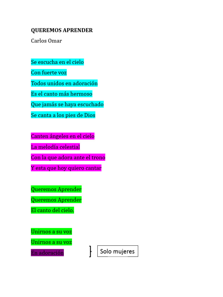Canto Queremos Aprender Pdf