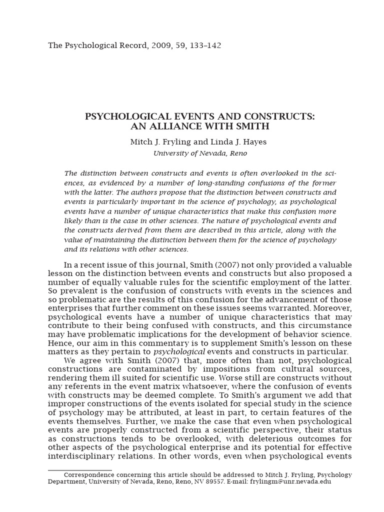 2009 HAYES - FRYLING Psychological Events and Constructs - An Alliance ...