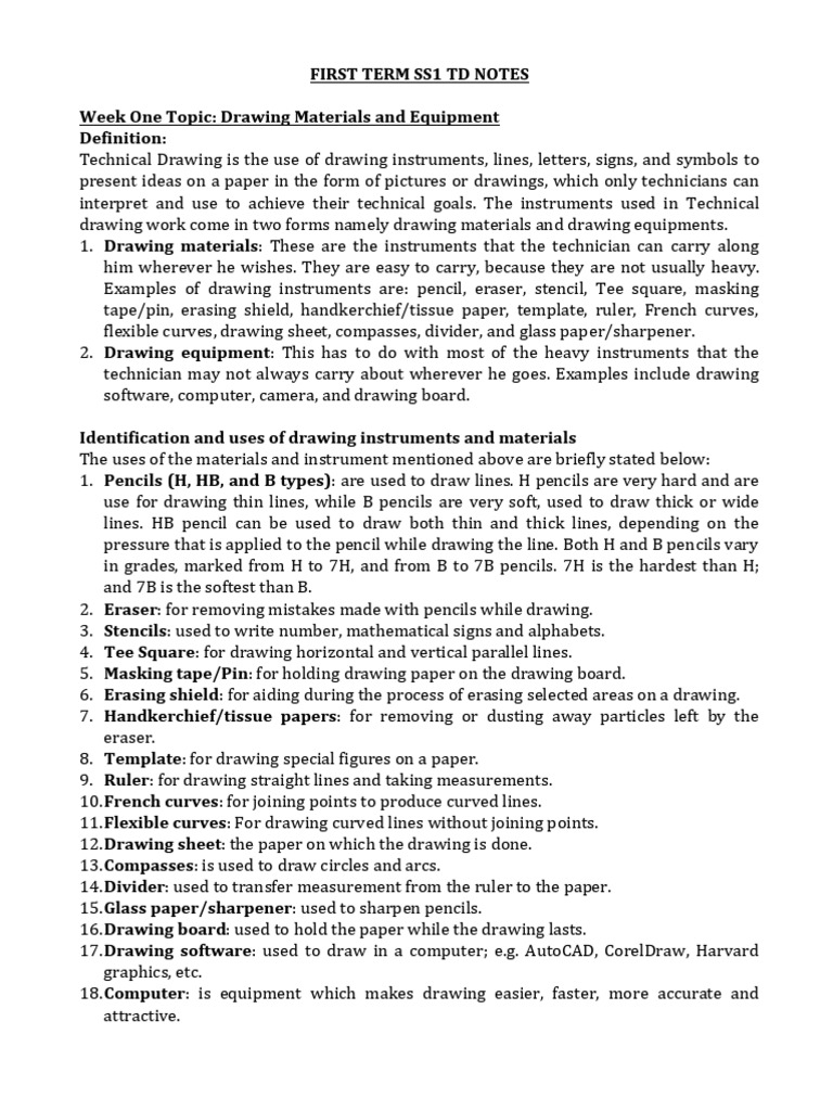 First Term Ss1 Technical Drawing Notes | PDF