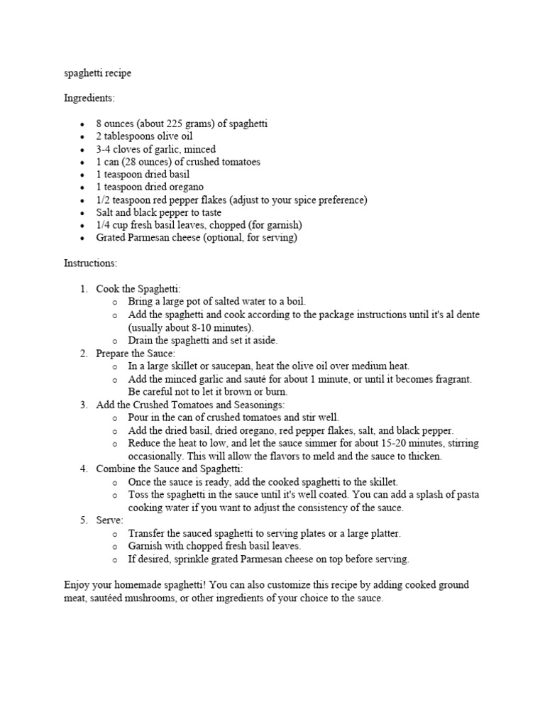 Spaghetti Recipe | PDF