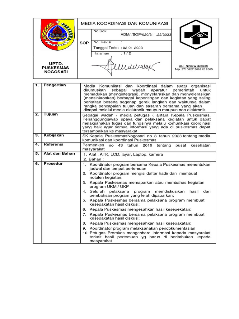 Sop Media Komunikasi Dan Koordinasi | PDF