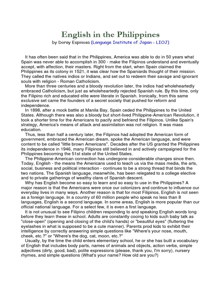 English in The Philippines | PDF | Philippines | English Language