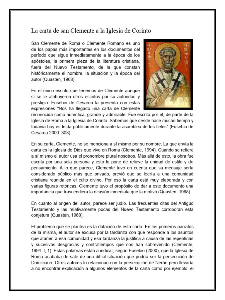 La Carta de San Clemente A La Iglesia de Corinto | PDF