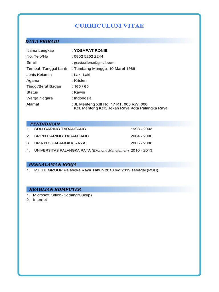 Curriculum Vitae untuk Lamaran Perawat | PDF