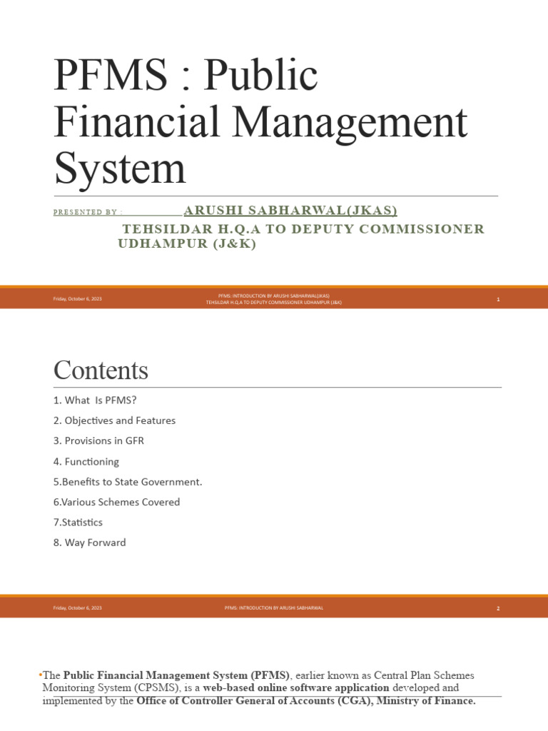 PFMS An Overview by Arushi Sabharwal | PDF | Government | Economies